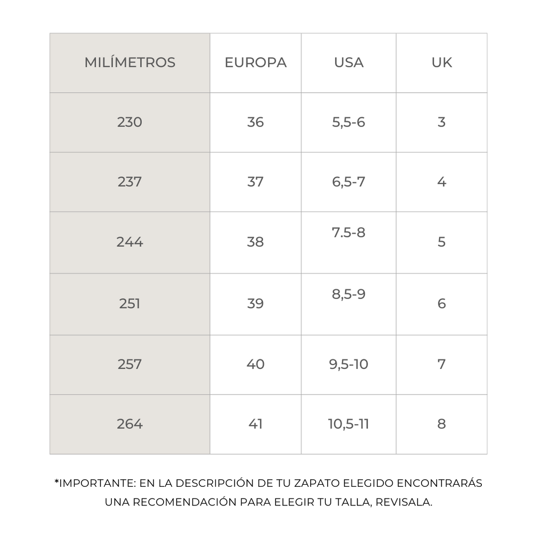 Guía de tallas de zapatos y plantillas para mujer | Mimarell – MIMARELL